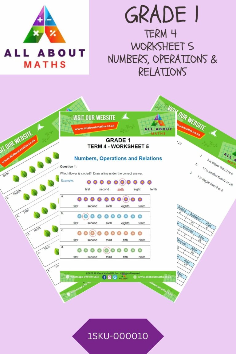 Grade 1 - Worksheet 5: Numbers, Operations And Relations