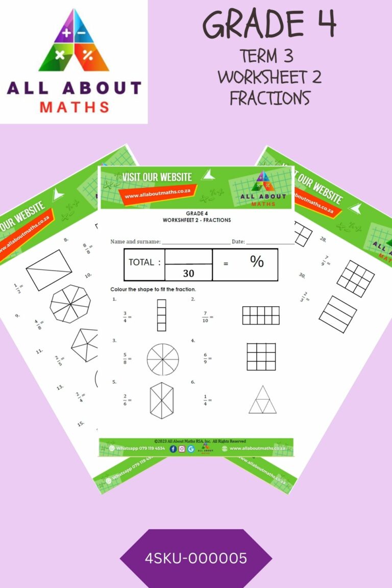 Grade 4 - Worksheet: Fractions - Shade The Correct Fraction In Each Shape
