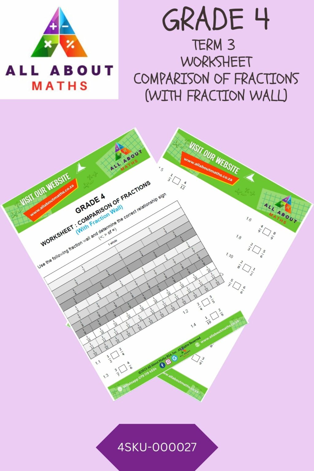 Grade 4 - Worksheet - Comparing Of Fractions (Fraction Wall)
