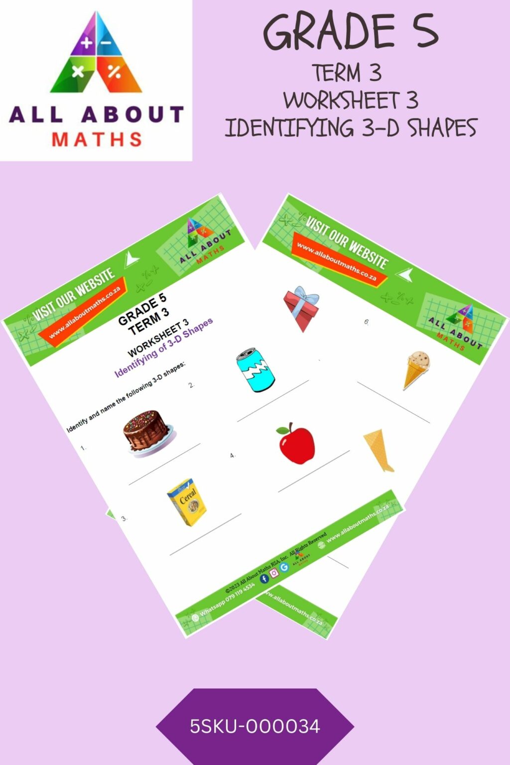 Grade 5 - 3D Shapes: Worksheet 3 - Identifiying Of 3D Shapes