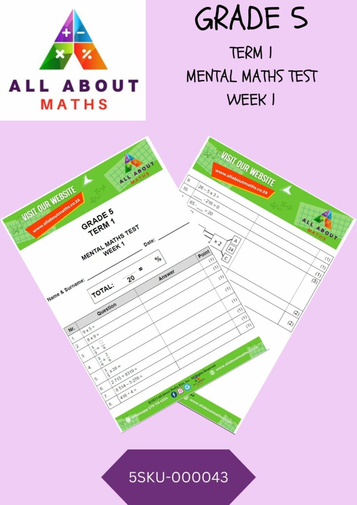 Grade 5 - Term 1: Mental Maths Test - Week 1