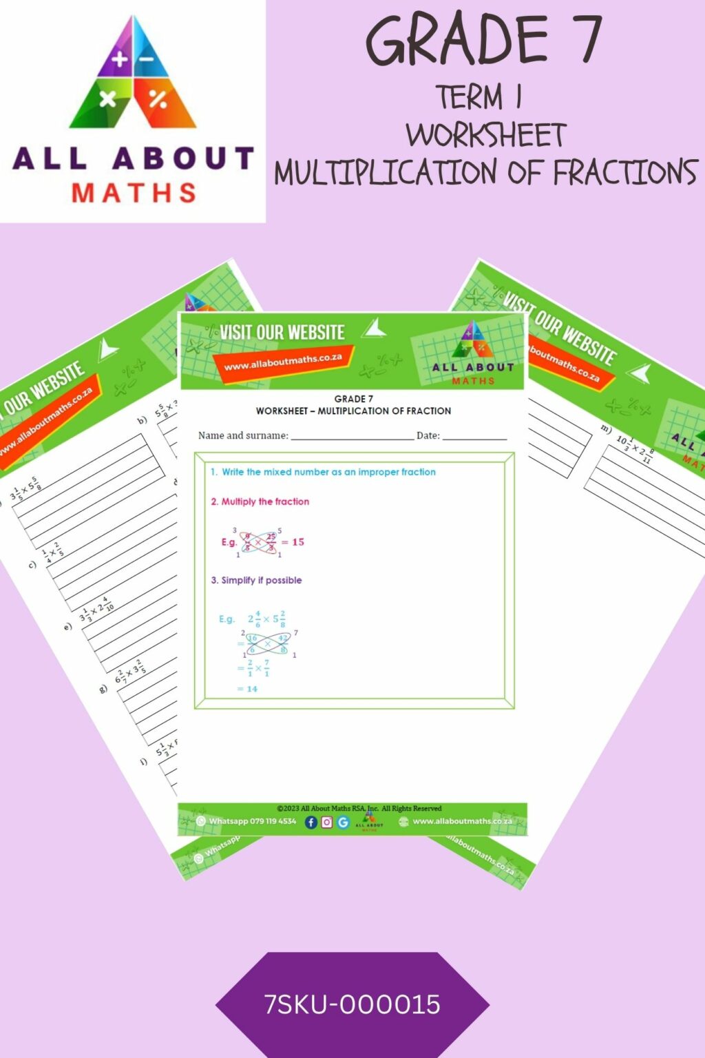 Grade 7 - Worksheet: Multiplication Of Fractions