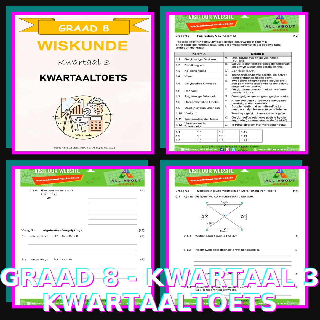 Graad 8 Wiskunde Kwartaal 3 Toets (70 Punte, PDF, KABV-belyn)